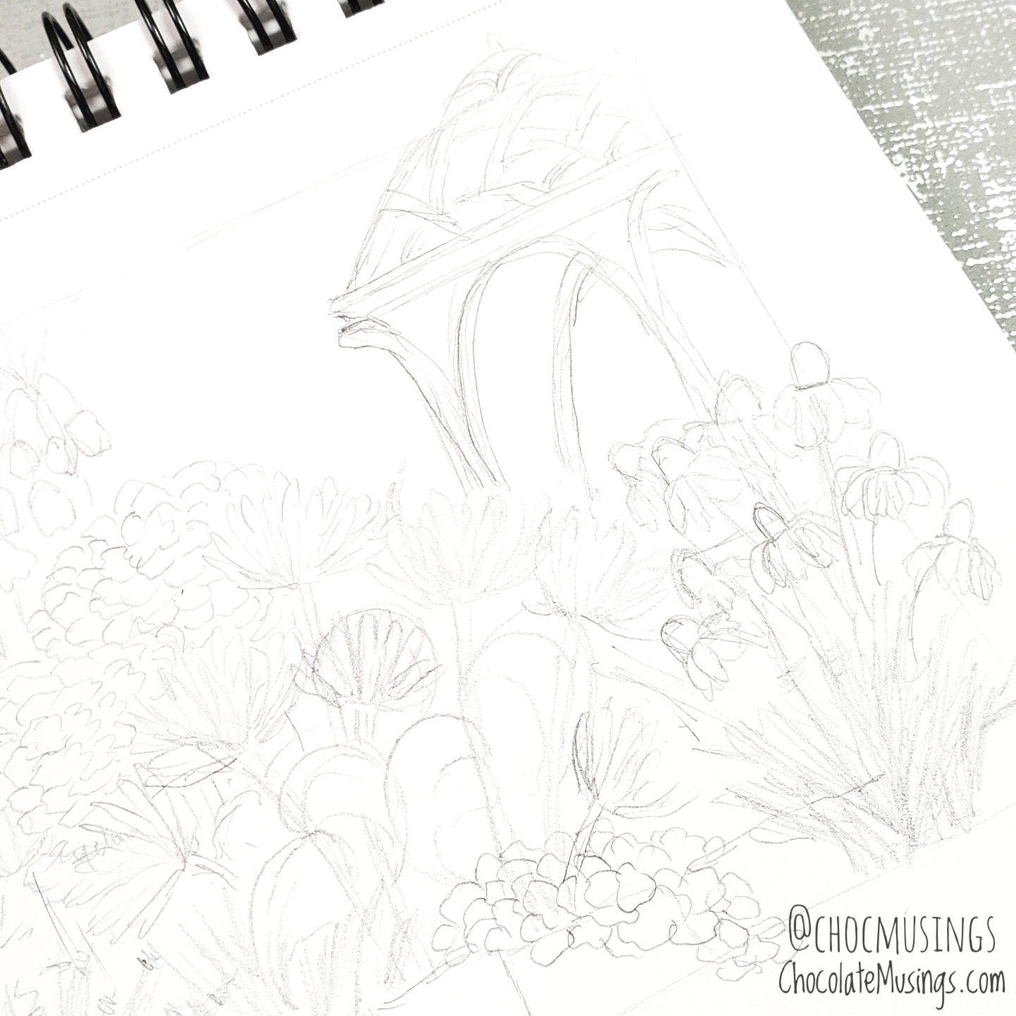 Botanical Garden Illustration Watercolor Painting - Chocolate Musings